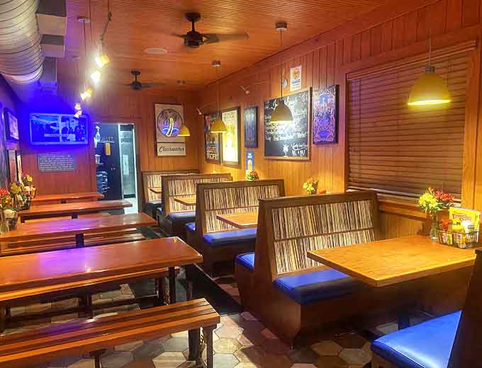 Wooden booths and warm lighting create that perfect "old Florida" atmosphere &ndash; like dining inside a beloved fishing boat that decided to retire.