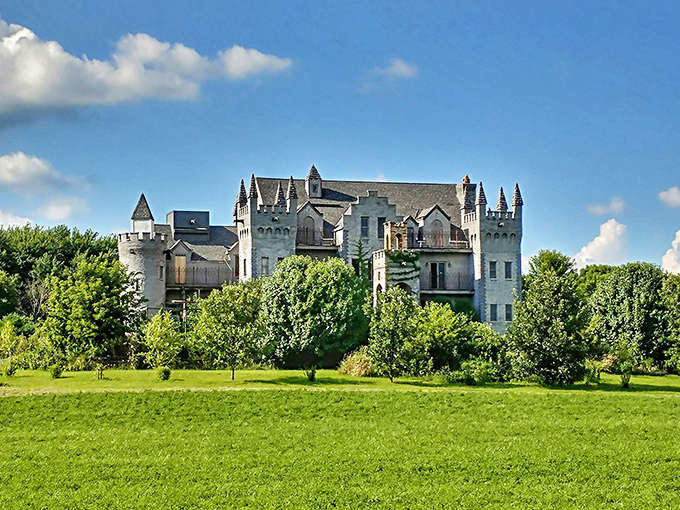 The castle's front view showcases impressive stonework and architectural details that transport visitors straight to medieval Europe.