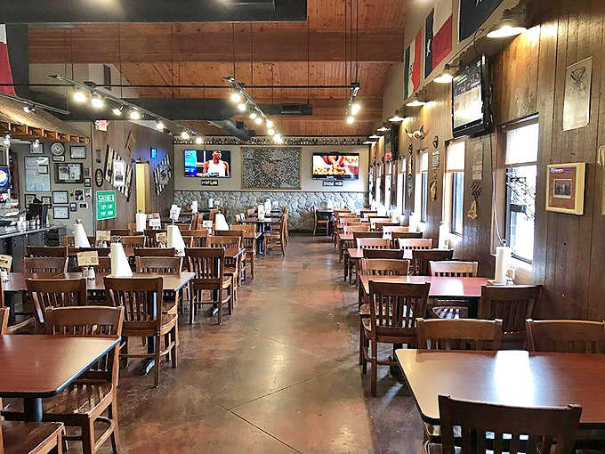 Warm wood paneling and sturdy tables create the perfect backdrop for serious barbecue consumption &ndash; no distractions, just meat focus.