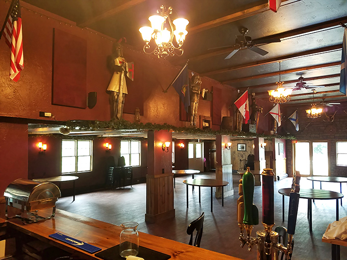 Step inside to discover a warm, inviting interior where Scottish flags and memorabilia create an atmosphere straight from the Highlands.