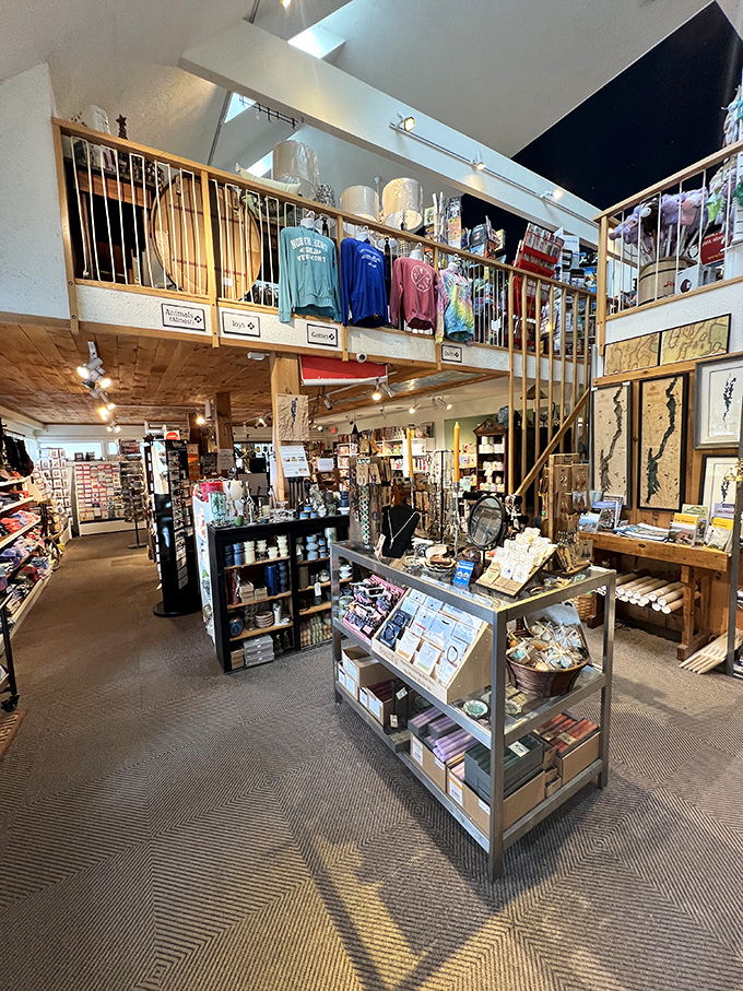 Two-story treasure hunt: The interior of Hero's Welcome invites exploration with local goods displayed from floor to ceiling.