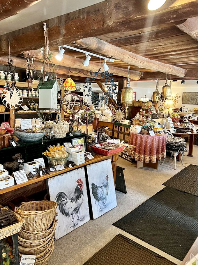 Step inside and discover a treasure trove of delights under exposed wooden beams. The shop's interior feels like a cozy time capsule of Vermont craftsmanship.