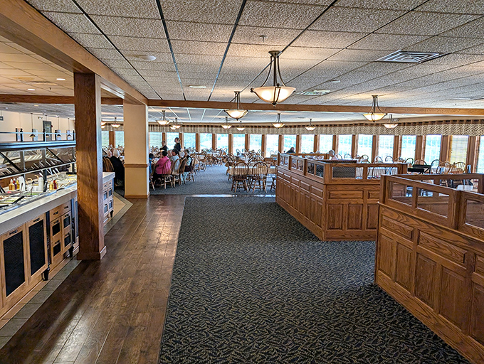 Spacious yet cozy, the dining room balances rustic charm with enough elbow room to properly enjoy that second helping.