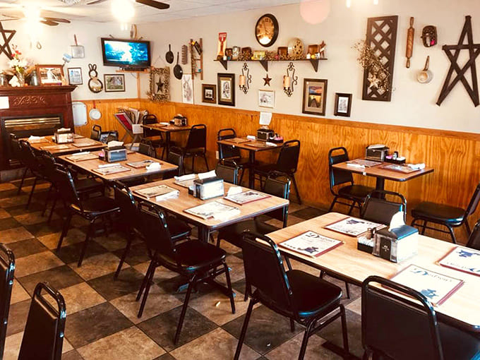 Tractors suspended from the ceiling and countryside murals transform dining into a whimsical Italian farmhouse experience.