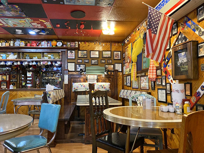 Wood-paneled walls covered in memories and memorabilia create the perfect backdrop for the meat symphony about to unfold.