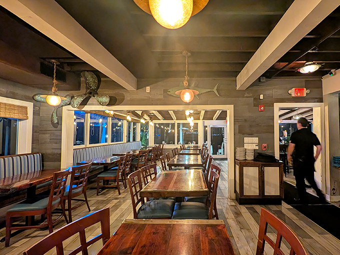 Weathered wood and nautical touches create an atmosphere that's both sophisticated and comfortable&mdash;seafood's perfect stage.