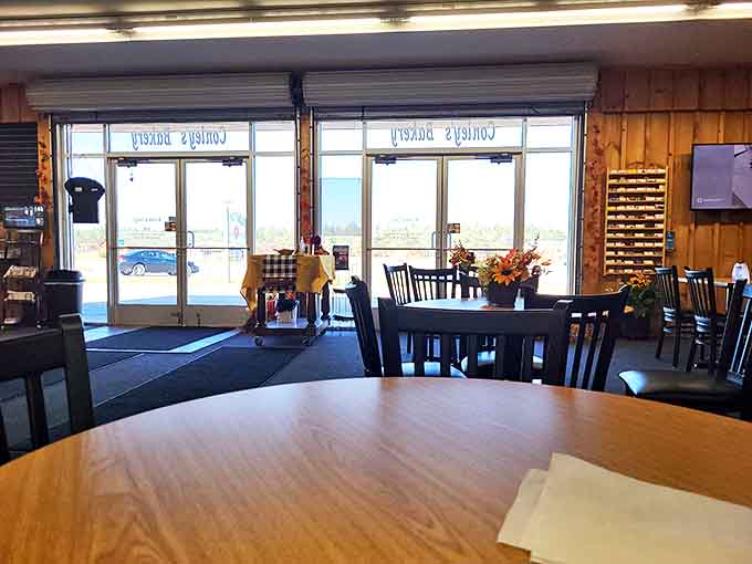 Wood-paneled walls and simple tables create the perfect no-nonsense backdrop for the real stars &ndash; those magnificent pastries waiting in the case.