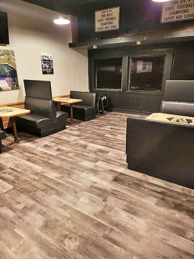 Comfortable booths and local sports memorabilia create that perfect "neighborhood joint" atmosphere where everyone feels at home.