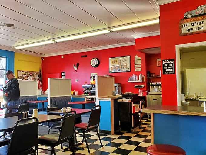 Green booths and wood paneling create the perfect backdrop for serious pancake consumption and life-changing omelets.