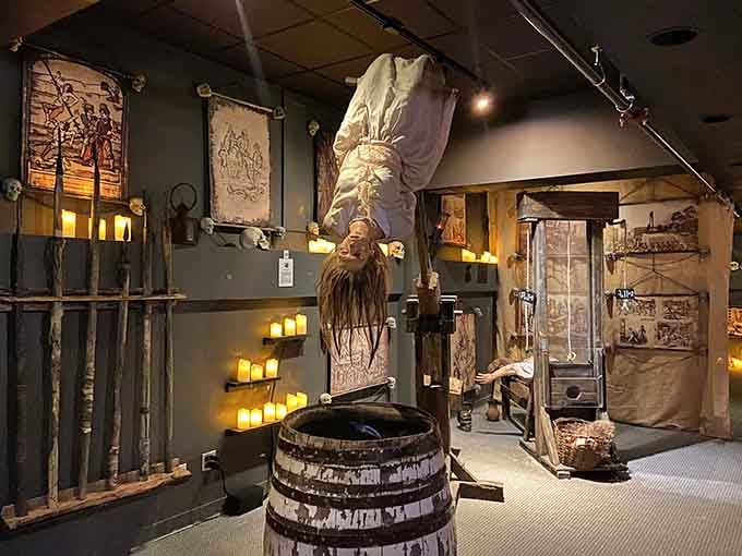 Candlelit corridors and ominous artifacts create an atmosphere that makes even the bravest visitors walk a little faster through these shadowy halls.