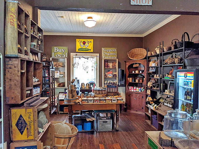 Wooden shelves lined with local treasures create the feeling you've stumbled into the world's coziest general store. "Buy Local" isn't just a sign&mdash;it's a way of life.