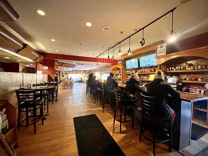 Inside, warm lighting and comfortable seating create the perfect backdrop for serious meat consumption and good conversation.