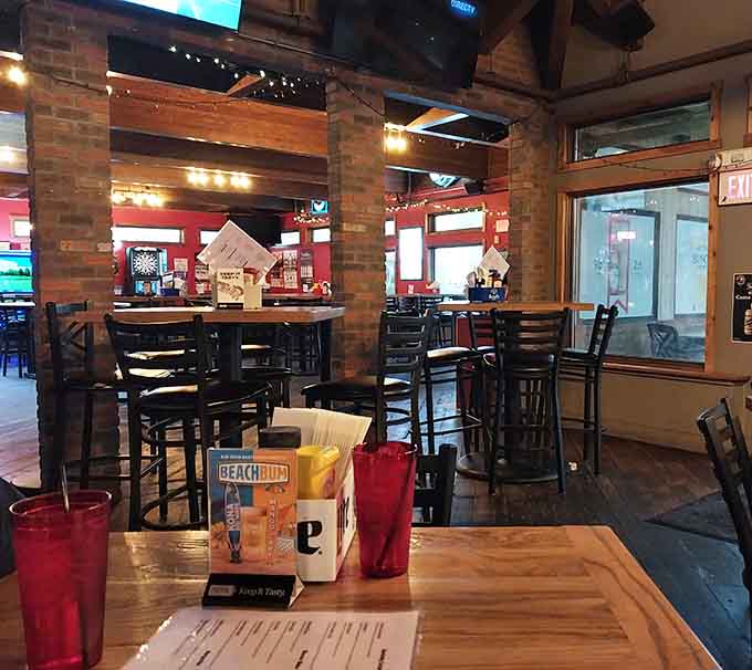 Warm wood and exposed brick create the perfect backdrop for serious cheese curd consumption.
