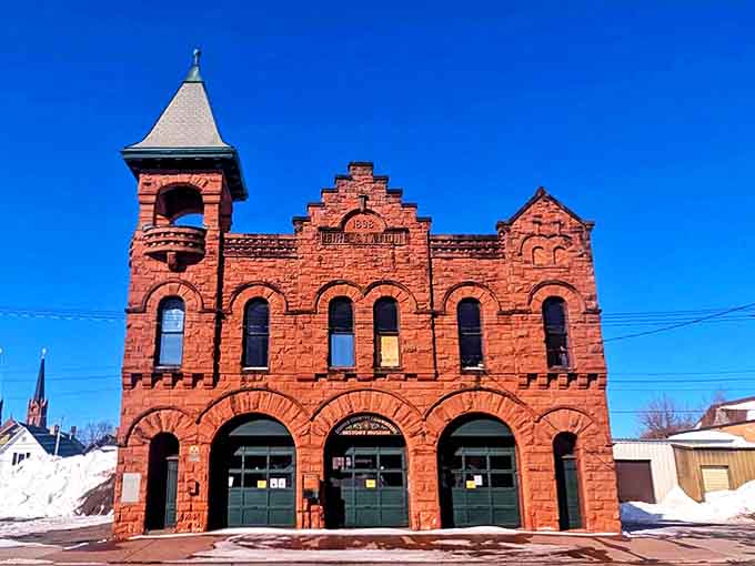 This magnificent red sandstone firehouse, built in 1898, showcases the architectural ambition of a town that once rivaled Chicago for cultural significance.