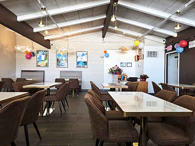 Inside, simple elegance awaits with comfortable seating, colorful decorations, and an atmosphere that lets the food be the undisputed star of the show.