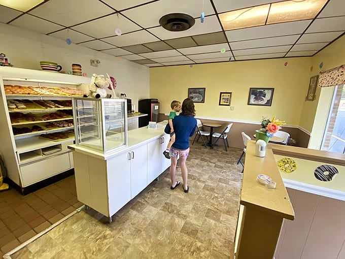 Sunny yellow walls and simple seating create the perfect spot to enjoy pastries that'll ruin you for chain donuts forever.