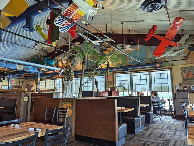 Dining under a fleet of vintage aircraft makes every meal feel like a first-class journey to Deliciousville.