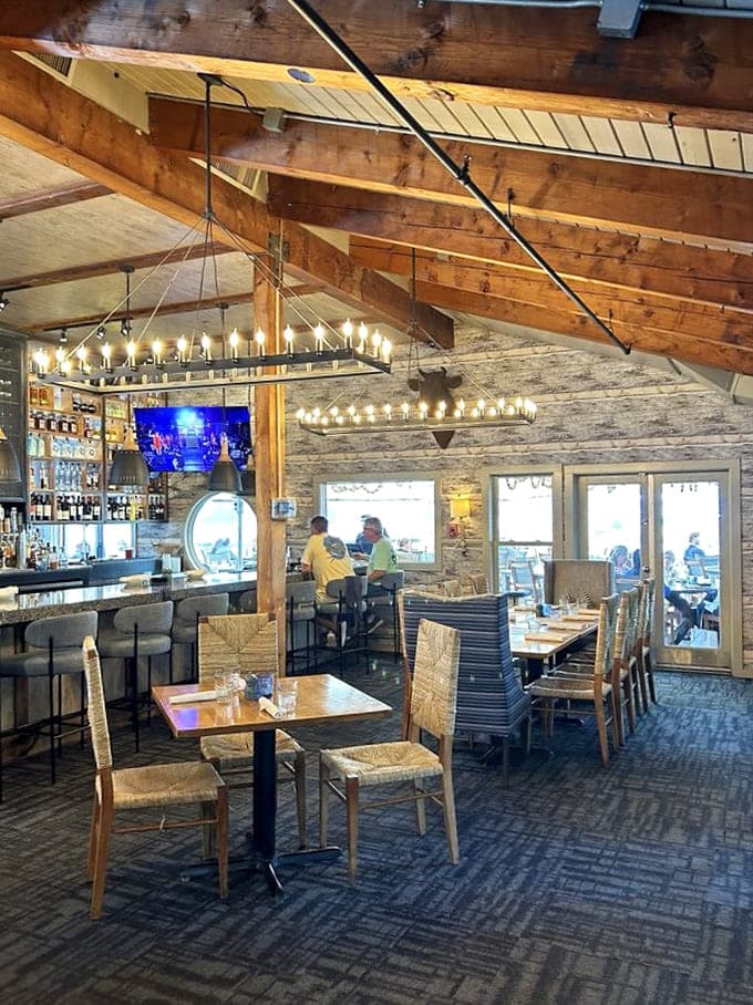 Exposed beams and nautical elegance create the perfect backdrop for serious seafood, where rustic charm meets refined coastal dining in beautiful harmony.
