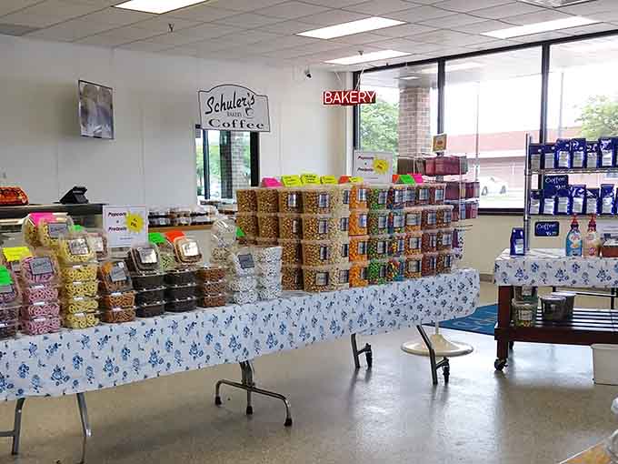 Inside Schuler's, tables overflow with treats like a delicious game of Jenga where everyone wins and nobody's counting calories.