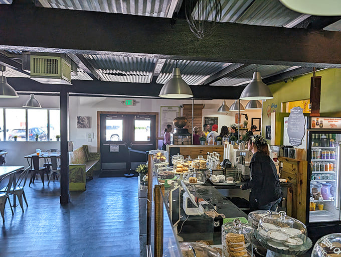 Inside Se7en Bites, industrial chic meets homey comfort, creating the perfect backdrop for the food magic that's about to happen.