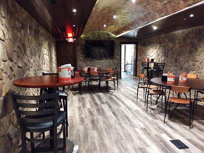 Stone walls and warm lighting create an atmosphere that's part rustic Italian villa, part neighborhood hangout, all delicious possibilities.