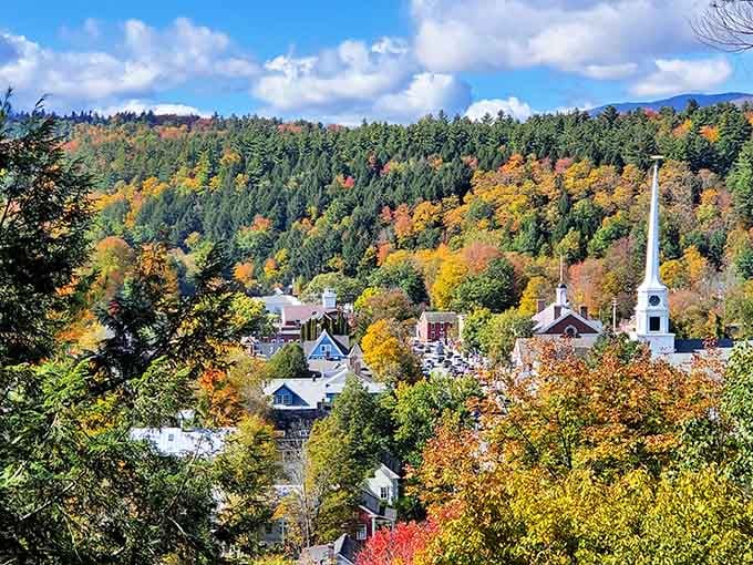 Downtown Stowe looks like someone asked Norman Rockwell to paint the perfect fall day and he absolutely delivered.