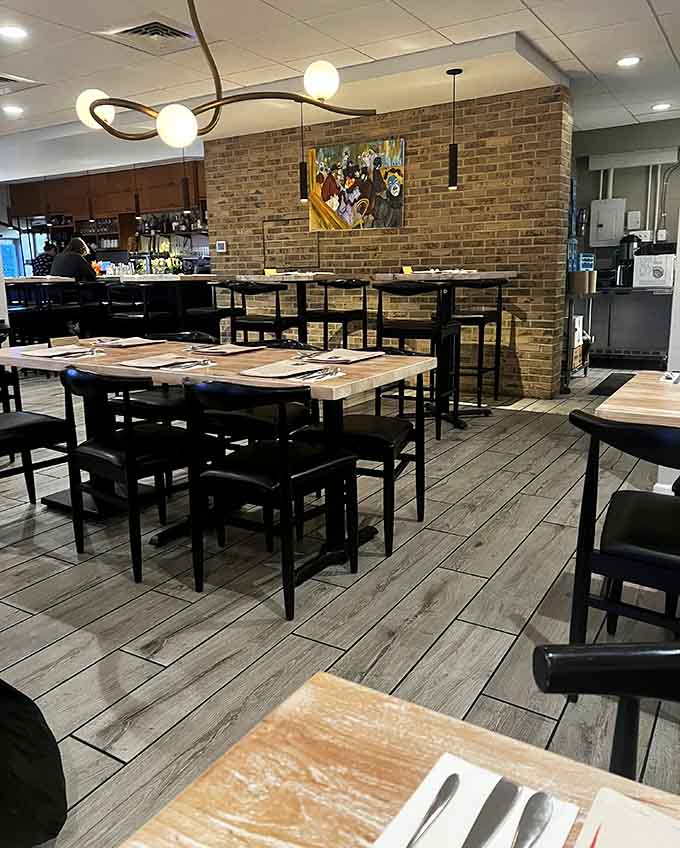 Clean, modern, and welcoming, this dining room makes you want to settle in for a long meal.