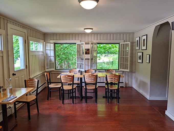 Simple wooden tables and natural light create the perfect setting for a leisurely breakfast that'll make you forget you have anywhere else to be.
