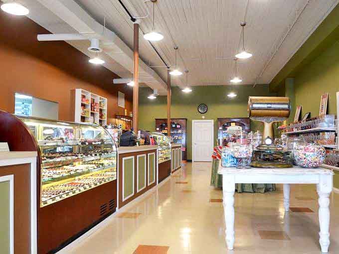 Step inside and enter a world where warm lighting, vintage fixtures, and the intoxicating aroma of chocolate transport you to confectionery heaven.