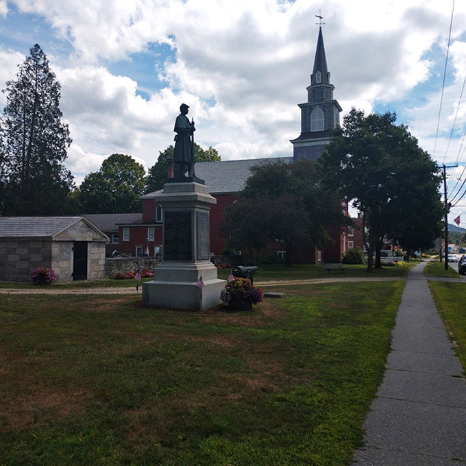 The historic church and monument stand as silent witnesses to centuries of Chester life, anchoring the town in its rich New England heritage.