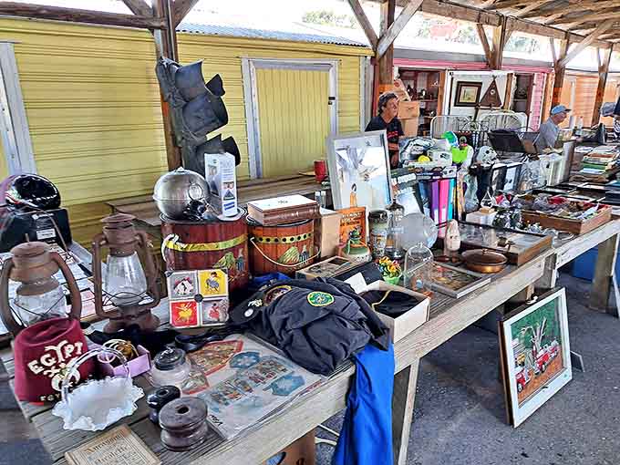 Tables groan under the weight of yesterday's treasures waiting for tomorrow's homes, each item whispering stories of its previous life.