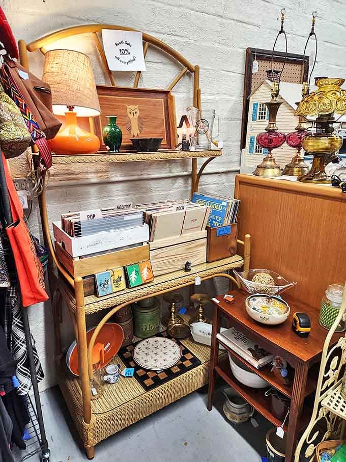 This charming vintage bookshelf doesn't just hold items&mdash;it tells stories of bygone eras through carefully arranged treasures and timeworn books.