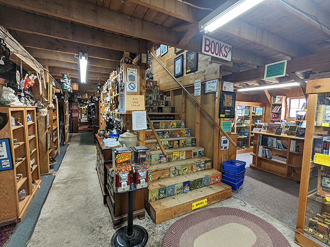 A bibliophile's stairway to heaven &ndash; each step adorned with vintage children's books leading to over 200,000 volumes waiting to be discovered.