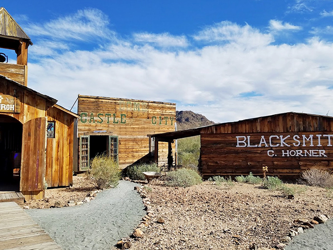 Main Street hasn't changed much since prospectors and gunslingers walked these dusty paths. The blacksmith shop still looks ready for business.