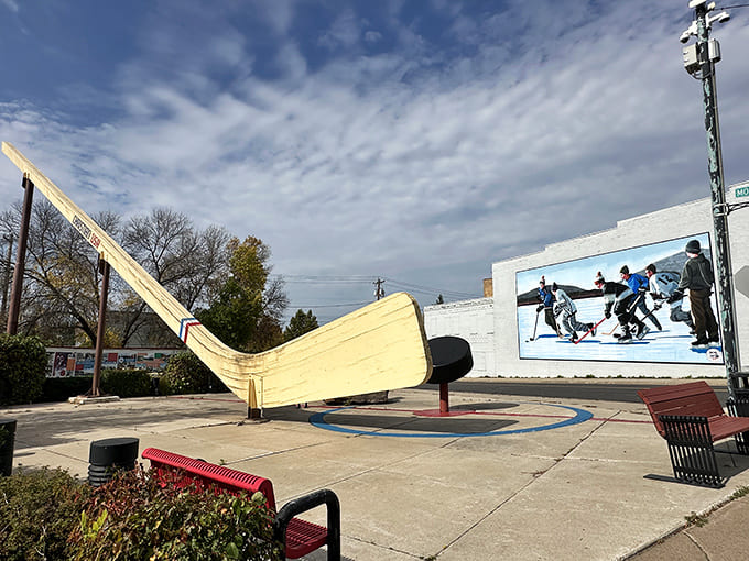 Winter transforms the giant stick into something magical &ndash; like Jack Frost himself decided to play a supersized game of hockey in this charming Iron Range town.