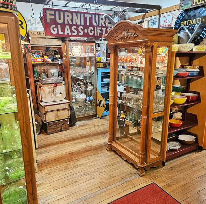 Elegant glassware catches the light, each delicate piece whispering stories of dinner parties and special occasions from decades past.