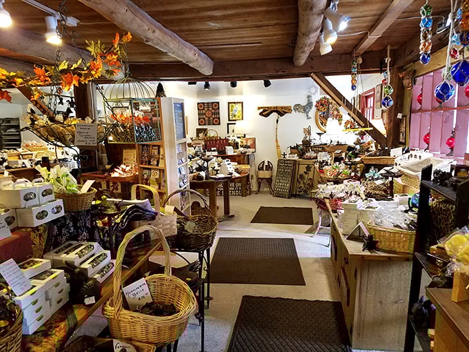 Step inside to a wonderland of treats - exposed beams and colorful crafts create the perfect backdrop for chocolate hunting.