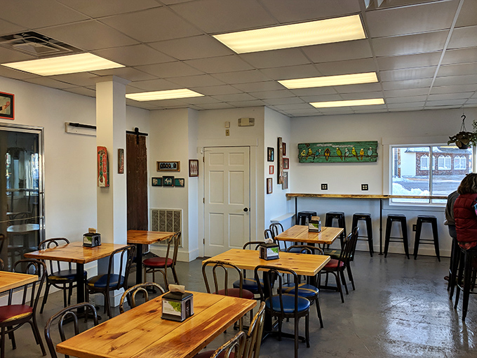 Simple wooden tables and classic caf&eacute; chairs create an unpretentious atmosphere where the food, not the d&eacute;cor, takes center stage.