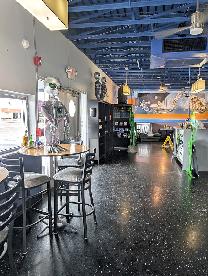 Step inside to a galaxy of dining possibilities where sparkling floors and cosmic decor create an otherworldly atmosphere for your breakfast adventure.