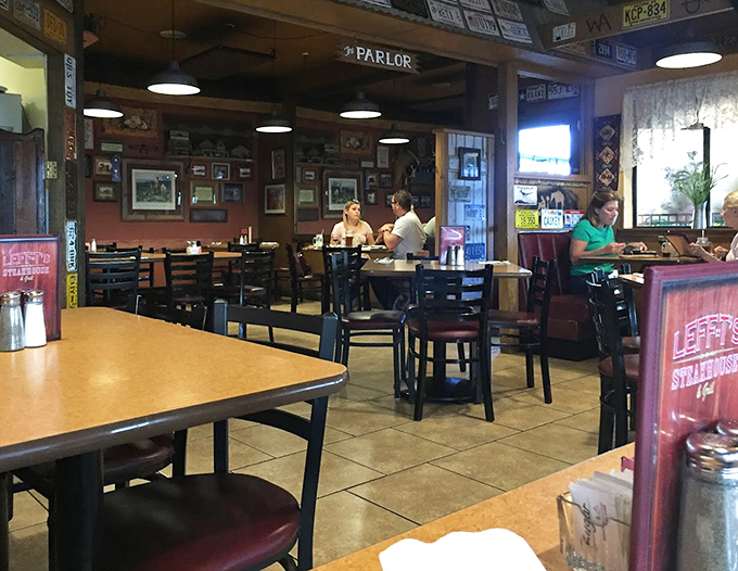 Inside, license plates and Western memorabilia create that perfect "been here forever" vibe that no corporate designer could replicate.