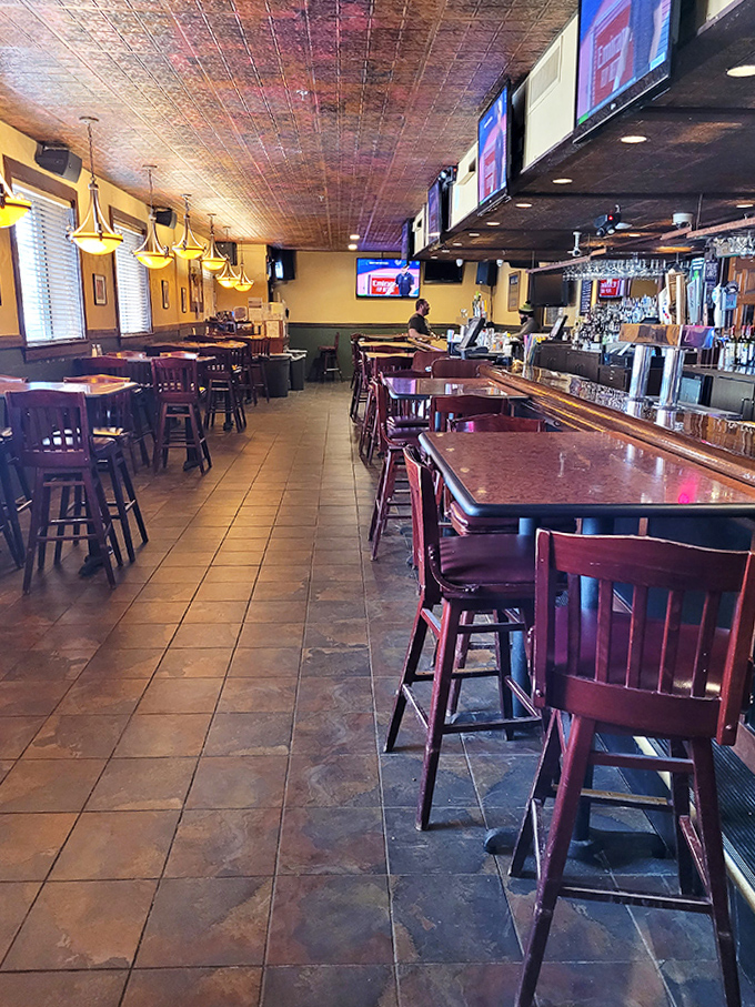 The warm interior balances nostalgic bowling alley vibes with serious dining comfort. That ceiling isn't just pretty &ndash; it's witnessed countless "Did you taste this?" moments.