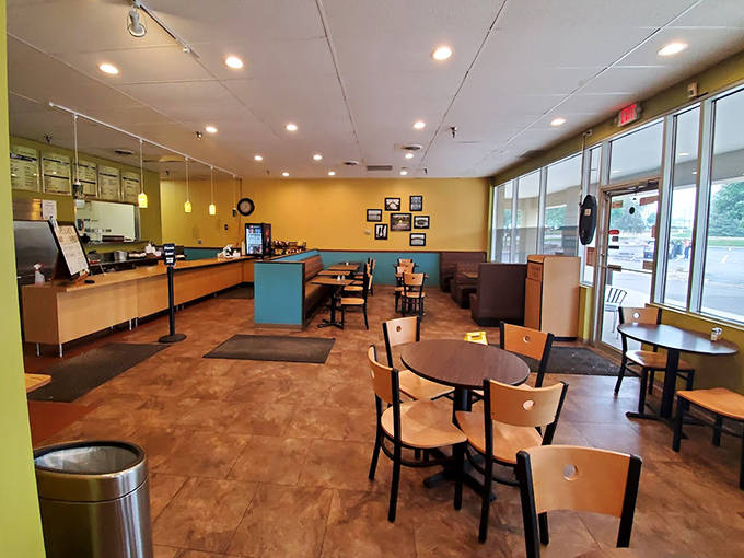 Warm yellow walls and simple wooden furnishings create that "everybody knows your name" vibe &ndash; minus the alcohol, plus incredible sandwiches.