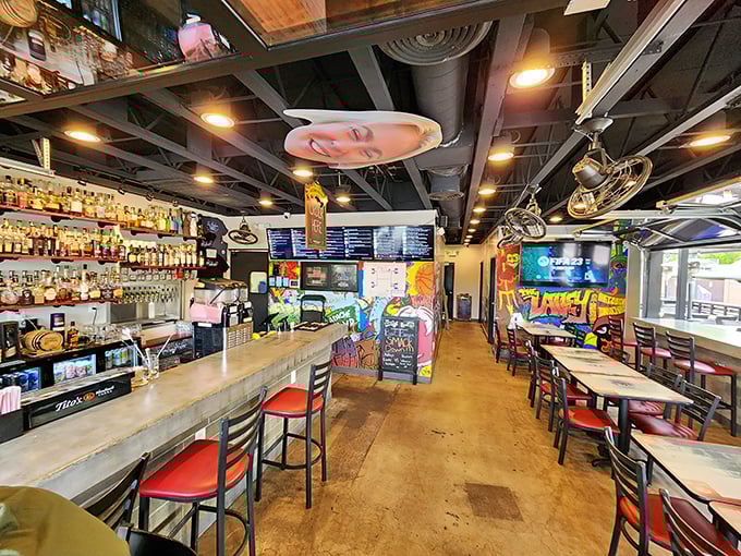 Industrial-chic meets street art cool &ndash; this bar area could make even non-drinkers want to pull up a stool.