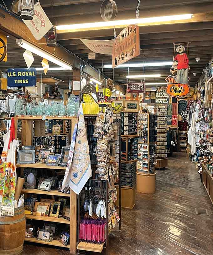 Step inside and prepare for sensory overload in the best possible way, where vintage signs and endless merchandise create a treasure hunter's paradise under one creaky roof.