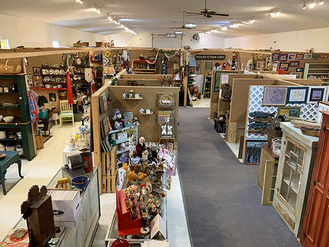 Booths and displays create a treasure hunter's paradise inside M-43 Mercantile, where every aisle promises unexpected discoveries.