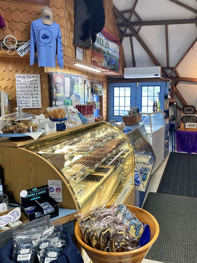 Inside the bakery, display cases tempt visitors with an array of blueberry treats that showcase Maine's beloved native fruit.