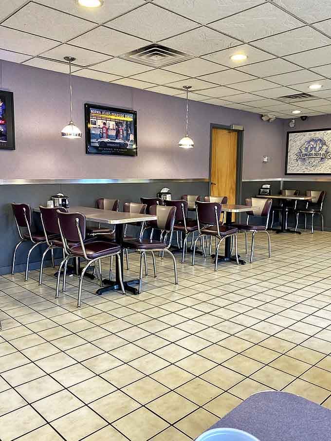 Classic diner seating meets modern comfort in a space that knows exactly what it is and makes no apologies for it.