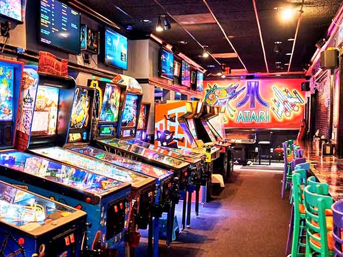 Vintage pinball machines line the walls, their lights dancing in rhythm with excited players &ndash; a symphony of nostalgia conducted in neon.