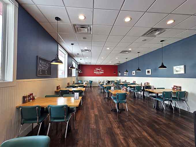 Clean lines, comfortable seating, and that perfect casual vibe where nobody cares if you're wearing your fancy pants or your comfy ones.