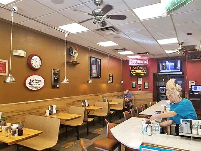 Classic diner vibes with a side of nostalgia &ndash; where the ceiling fans spin almost as quickly as the local gossip over coffee and donuts.